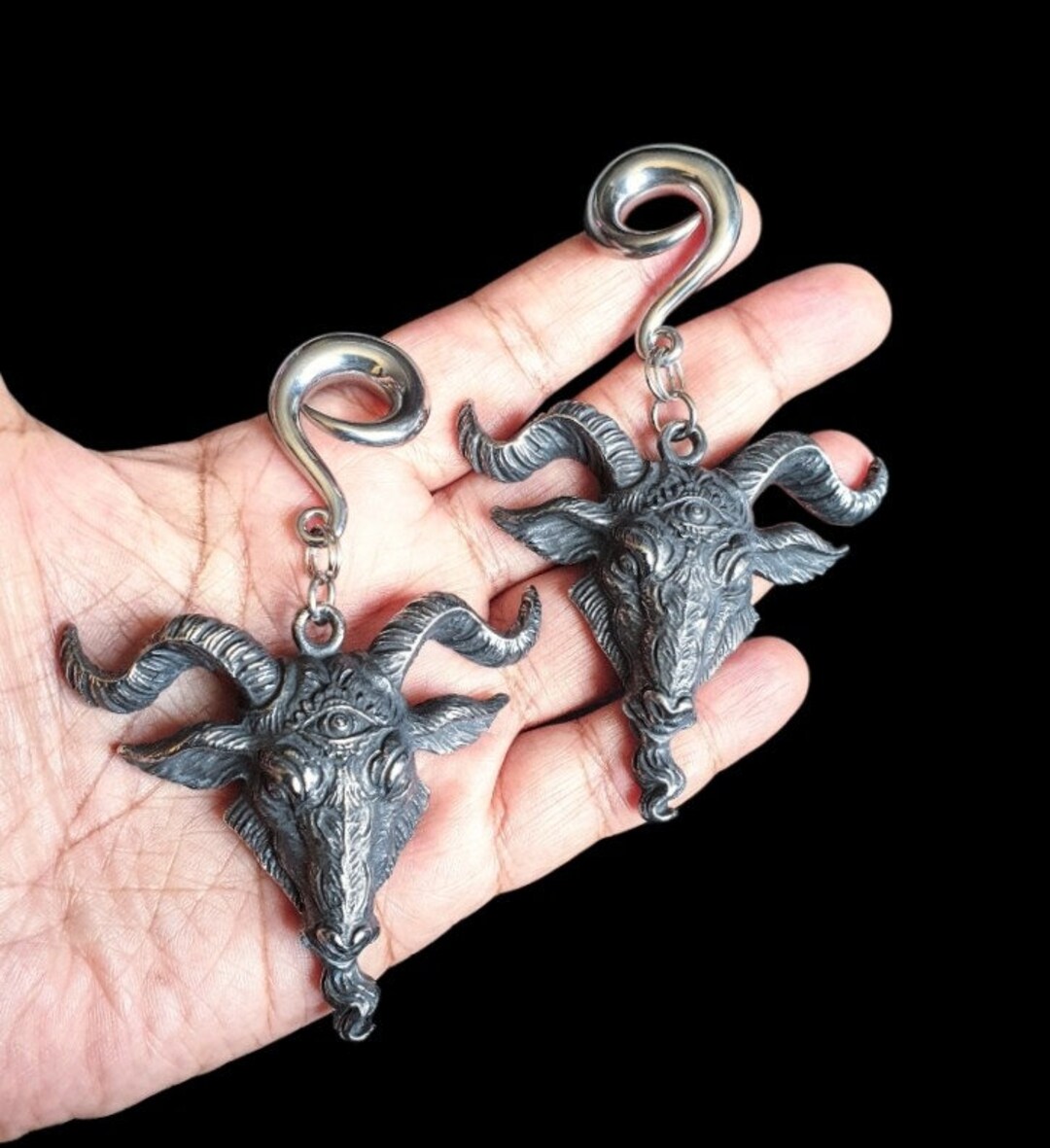 Baphomet Ear Weight/ram Head Ear Hangers/satan Ear Weights/goth Ear ...