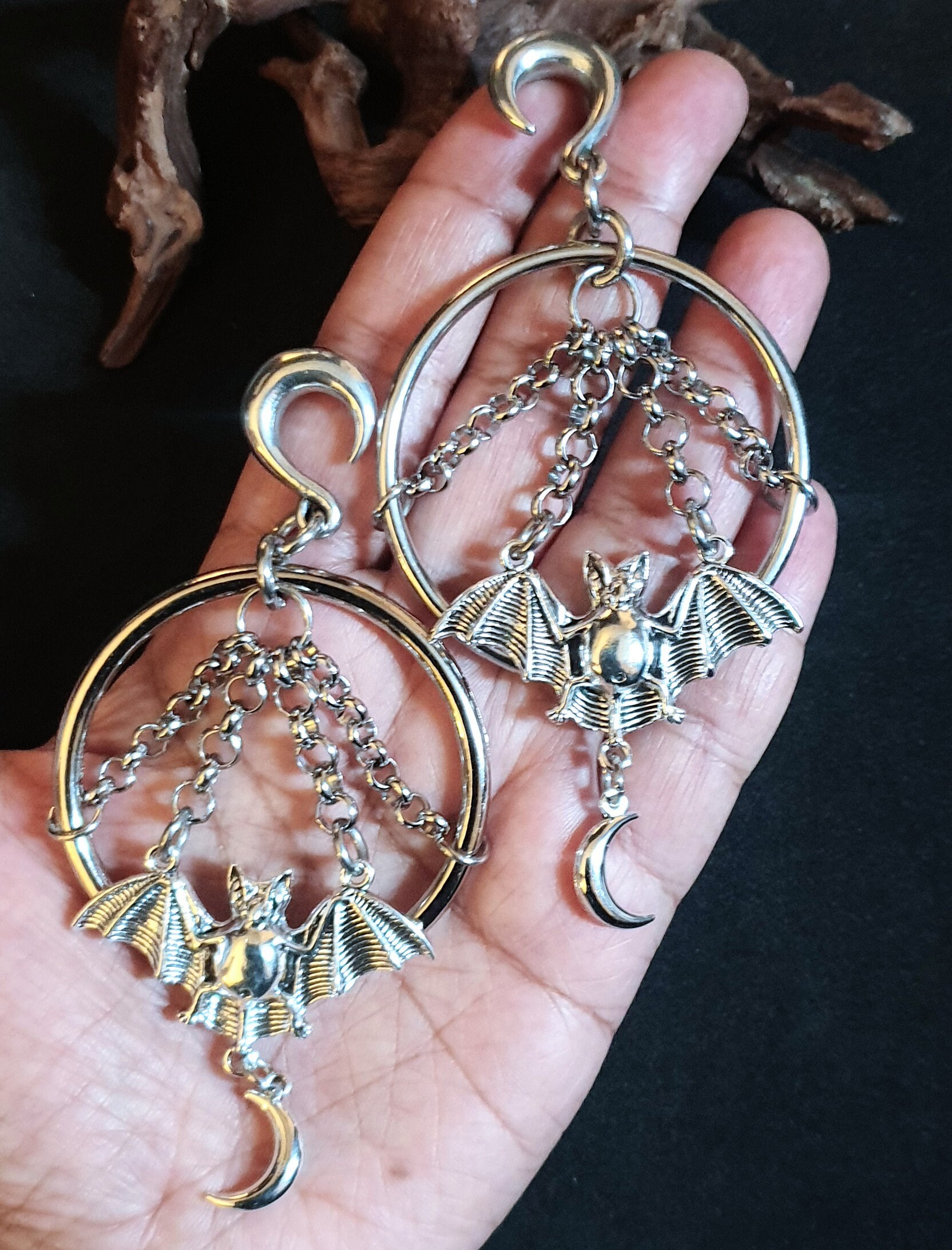 Goth Ear Weights Ear Hanger Bat Ear Weight-stretched Lobes - Etsy