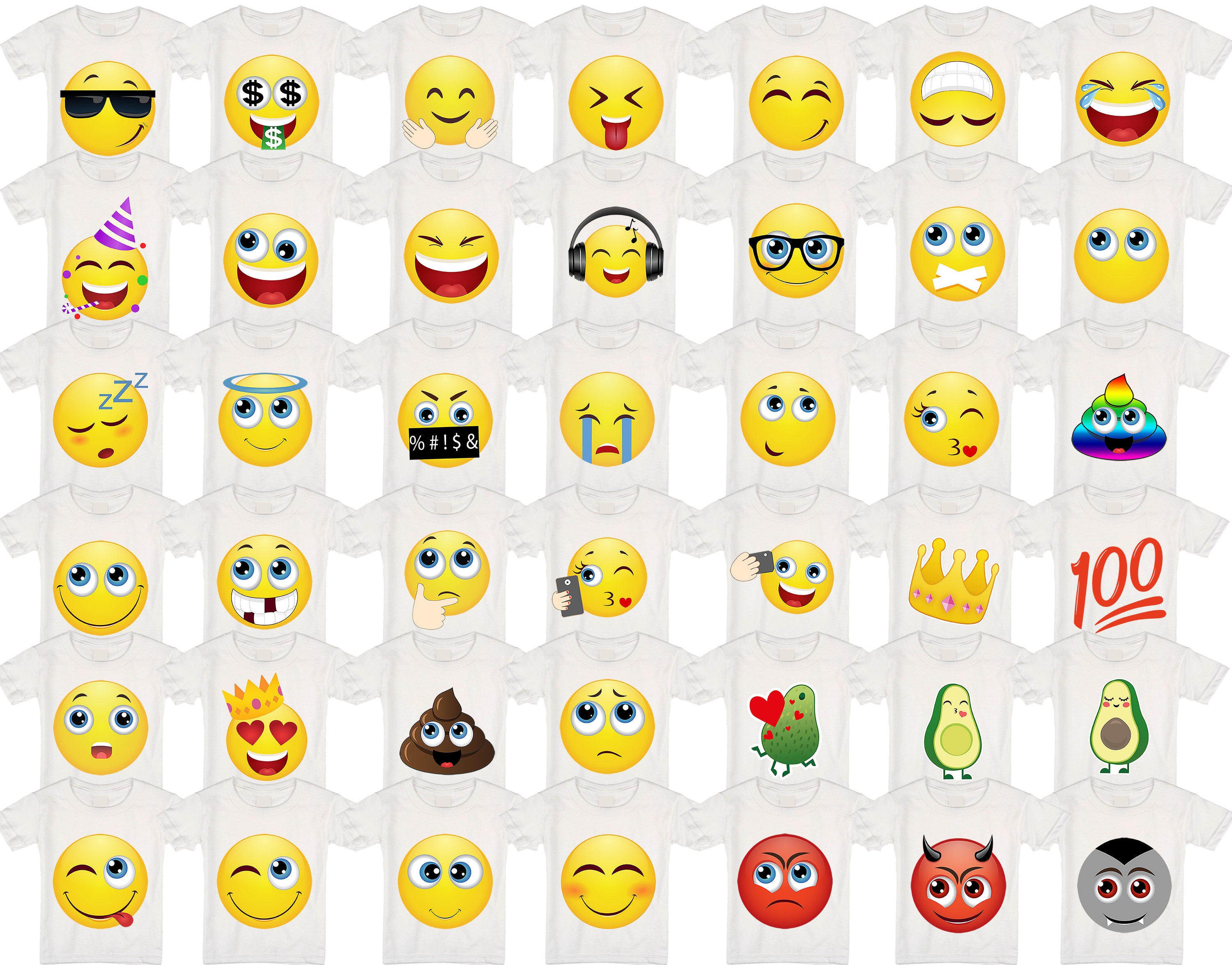43 Pack Printable Emoji Iron on Transfers for Shirts, Emoji Shirt ...