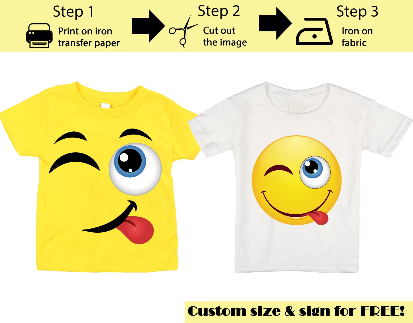 Printable Emoji T-shirt / Emoji Iron on Transfer / Stuck-out Tongue and ...