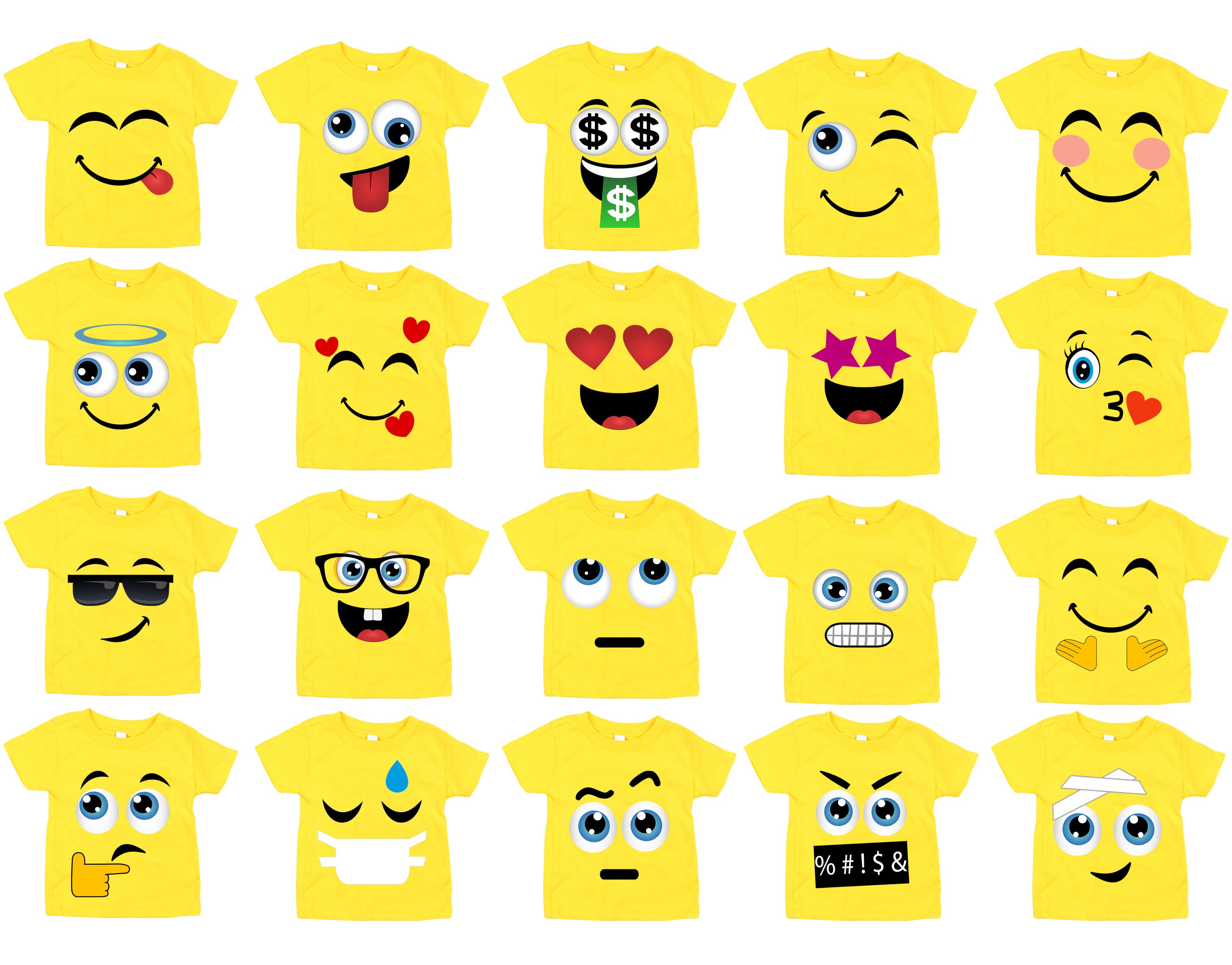 Emoji Shirt, 40 Pack Printable Emoji Iron on Transfers for Yellow ...