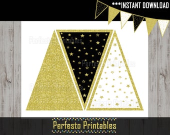 Instant Download Printable Digital Party Bunting Banner, Gold Letters ...