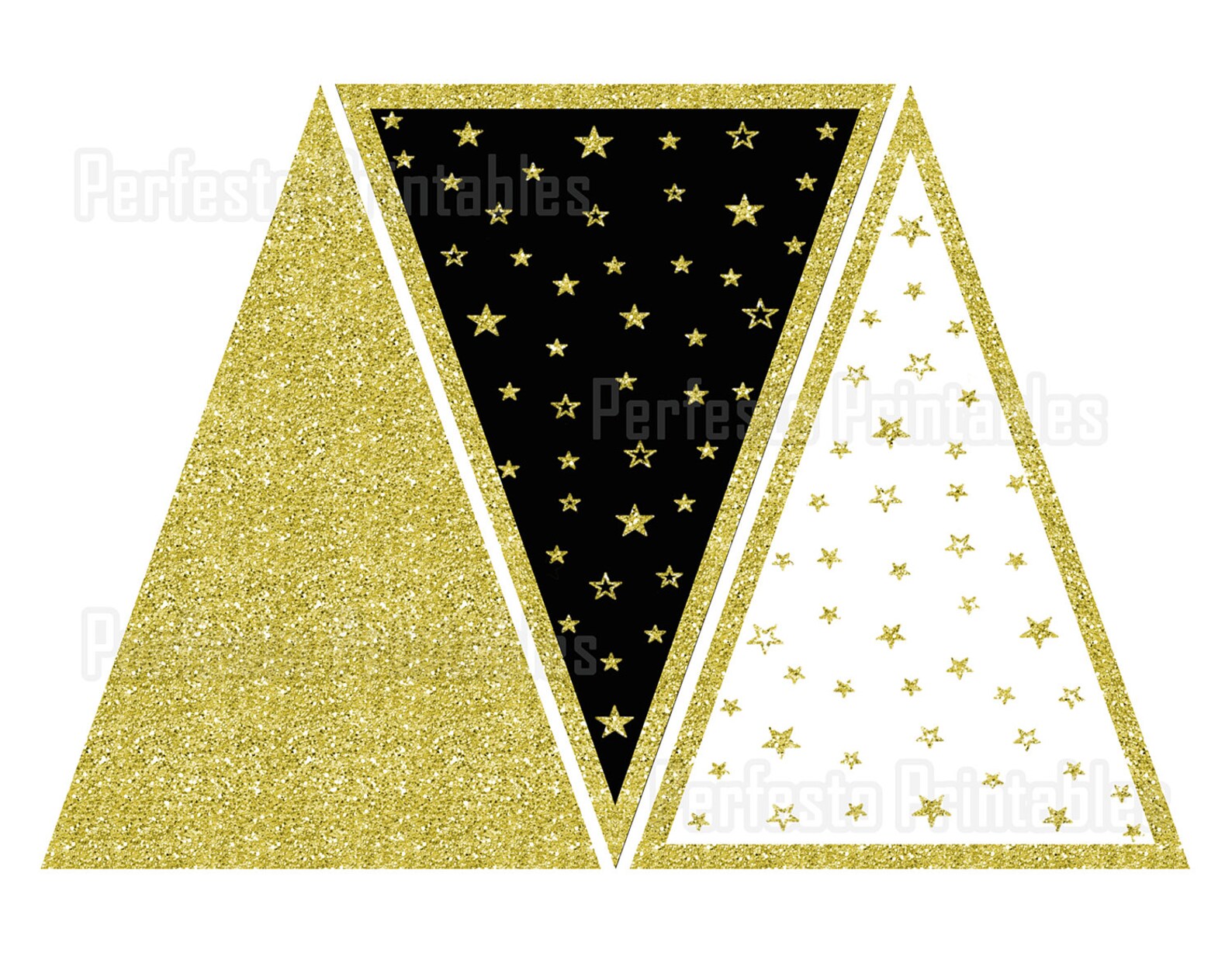 Printable Bunting Banner Black Gold | Glitter Banner | Instant Download ...