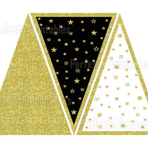 Printable Bunting Banner Black Gold | Glitter Banner | Instant Download ...