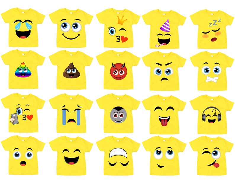 Emoji Shirt, 40 Pack Printable Emoji Iron on Transfers for Yellow ...