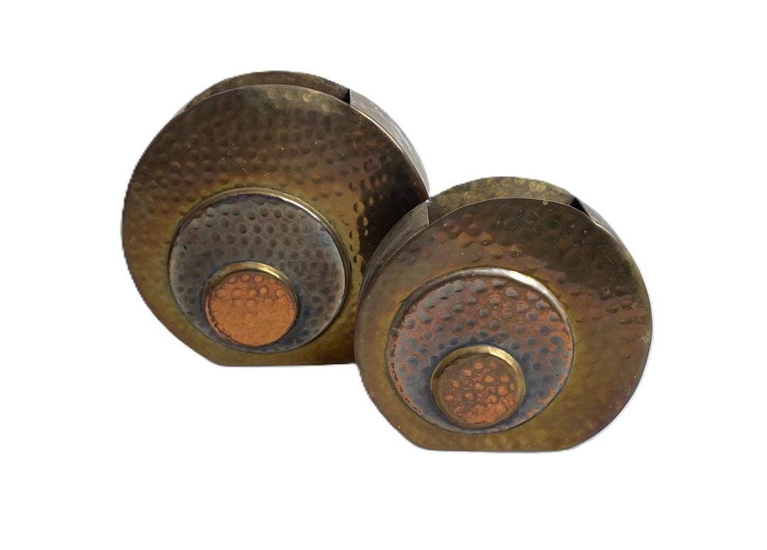 Vintage Pair Rosenthal Netter Hammered Brass and Copper Disc Art Deco ...