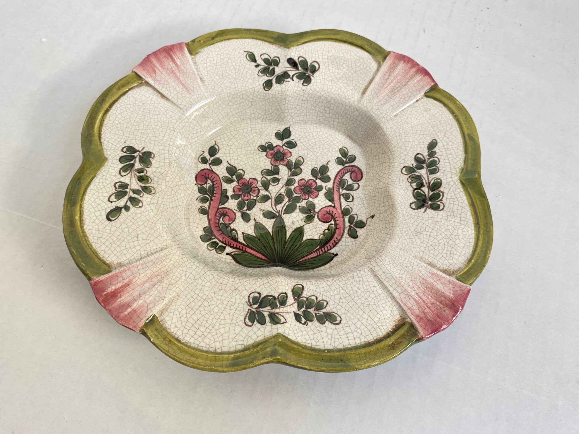Italian Pottery Pink and Green Floral Scalloped Dish by Meiselman ...