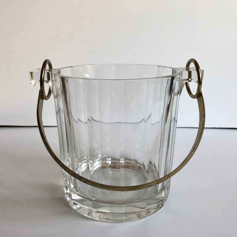Vintage Elegant Fluted Glass Ice Bucket With Gold Brass Handle Etsy