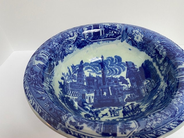 Flow Blue Victoria Ware Ironstone Pitcher and Bowl - Etsy