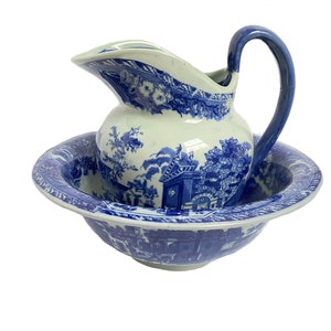 Flow Blue Victoria Ware Ironstone Pitcher and Bowl - Etsy