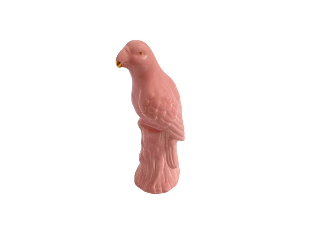 Vintage Ceramic Pink Parrot Figurine With Gold Accents - Etsy