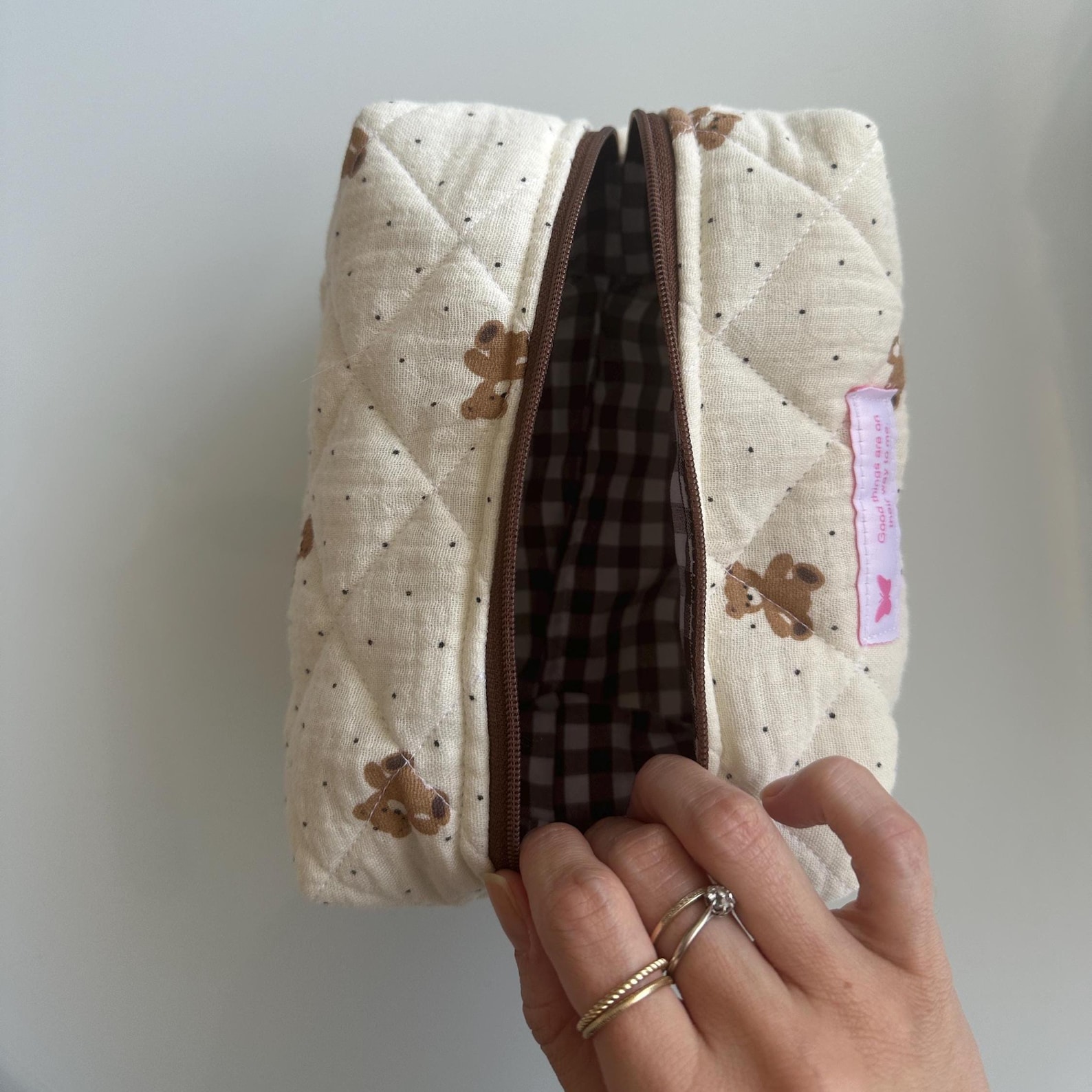 Teddy Bear Quilted Makeup Bag: Quilted Cosmetic Travel Pouch Teddy Bear ...