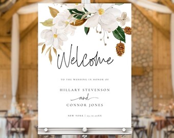 Magnolia Wedding Welcome Sign Magnolia Flower and Leaf Welcome Sign for ...