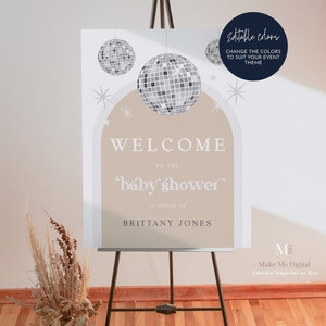Disco Ball Diva Baby Shower Welcome Sign, Silver Glitter Festival Disco Baby Easel Sign ...