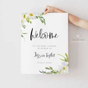 White Daisy Welcome Sign, Baby Shower Sign, Welcome Daisy Floral Sign ...