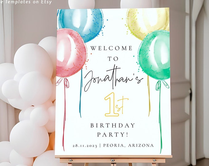 Rainbow Balloon 1st Birthday Welcome Sign, Carnival 1st Birthday ...
