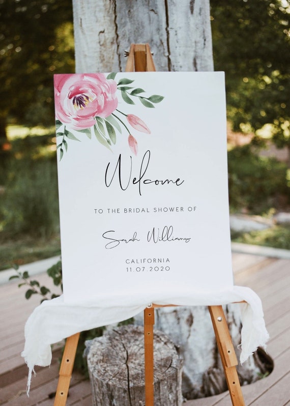 Pink Peony Bridal Shower Welcome Sign Welcome Pink Floral Sign | Etsy