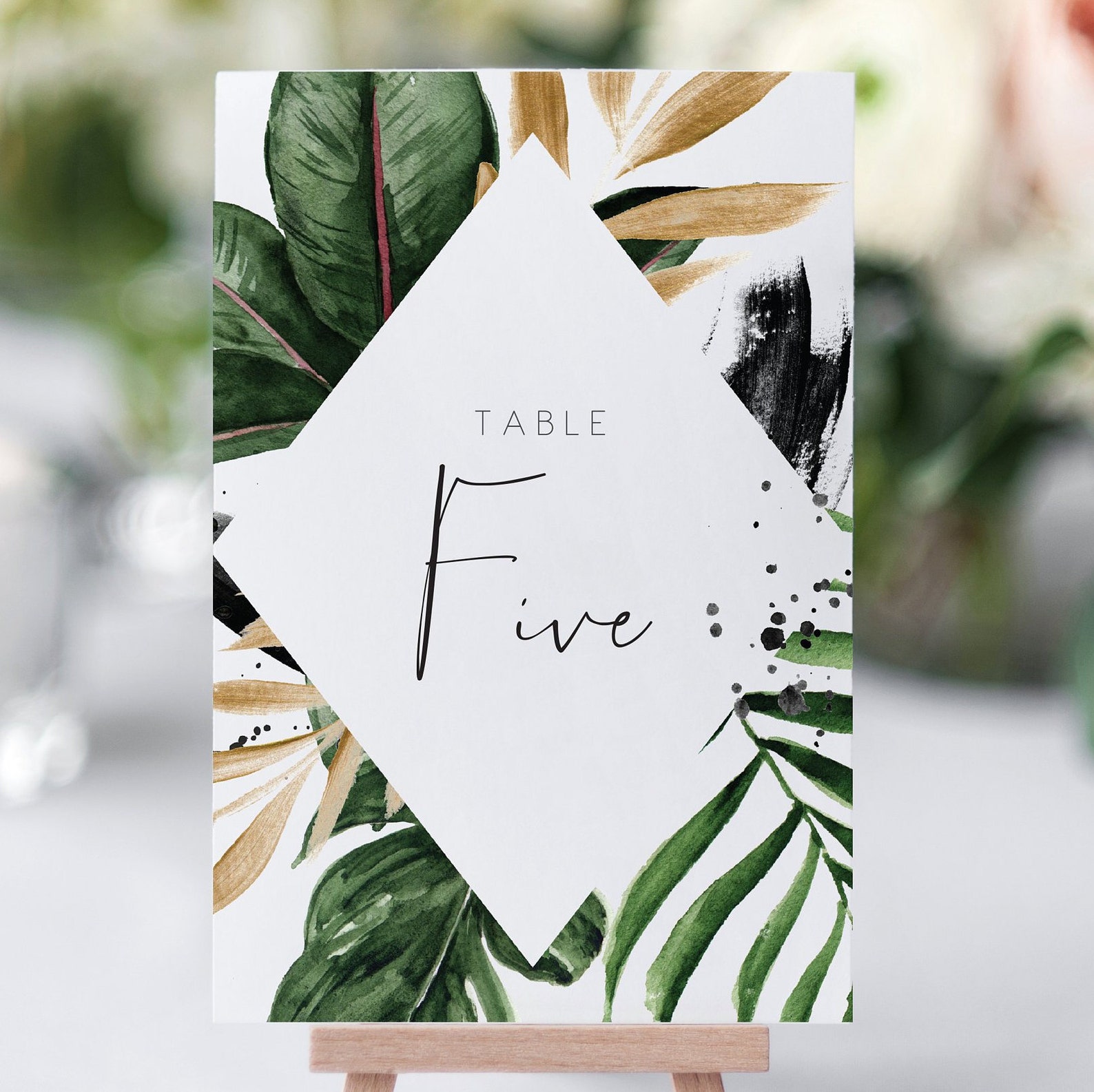 Tropical Table Number Template Printable Wedding Table Number Palm Leaf ...