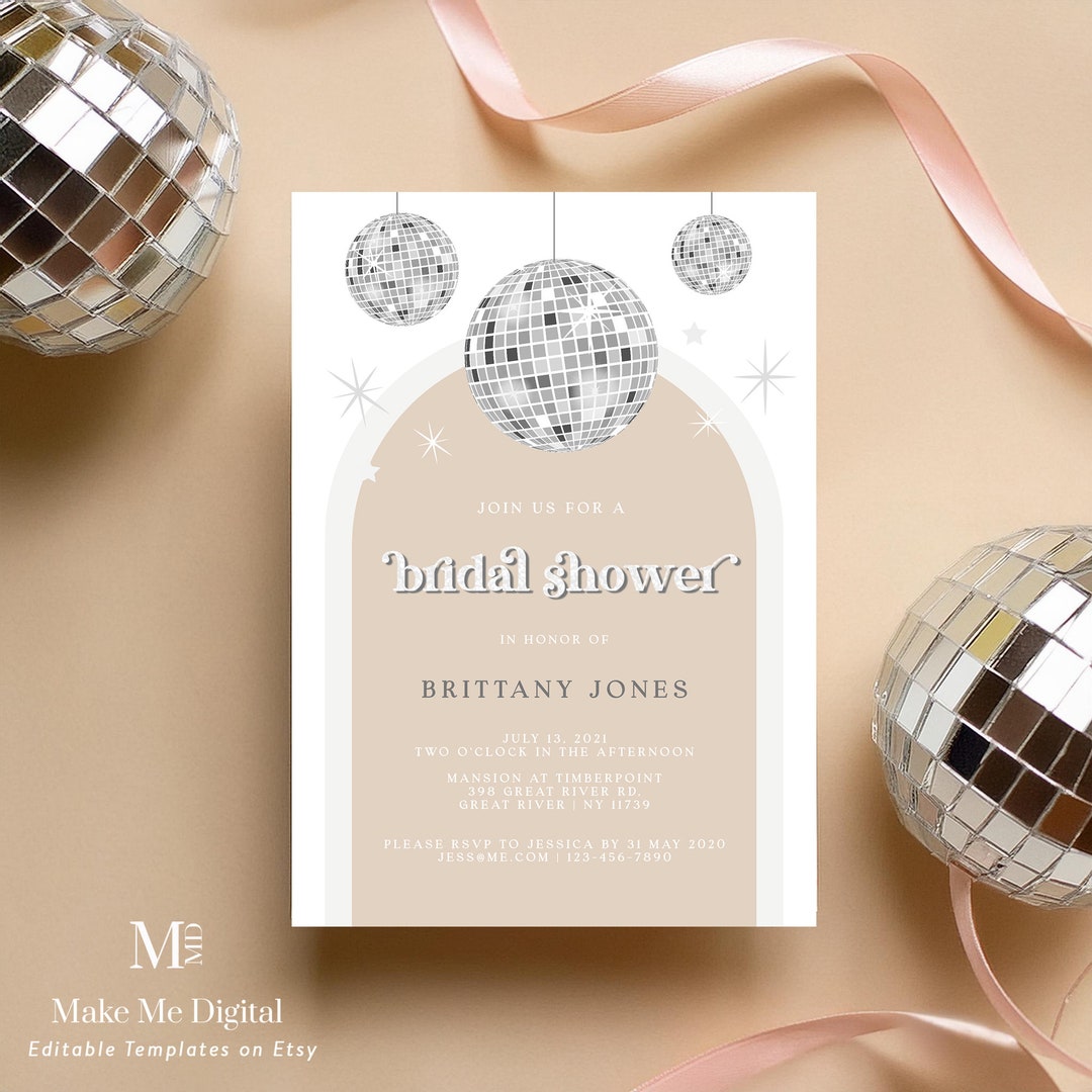 Disco Ball Diva Bridal Shower Invitation, Silver Glitter Festival Hen ...