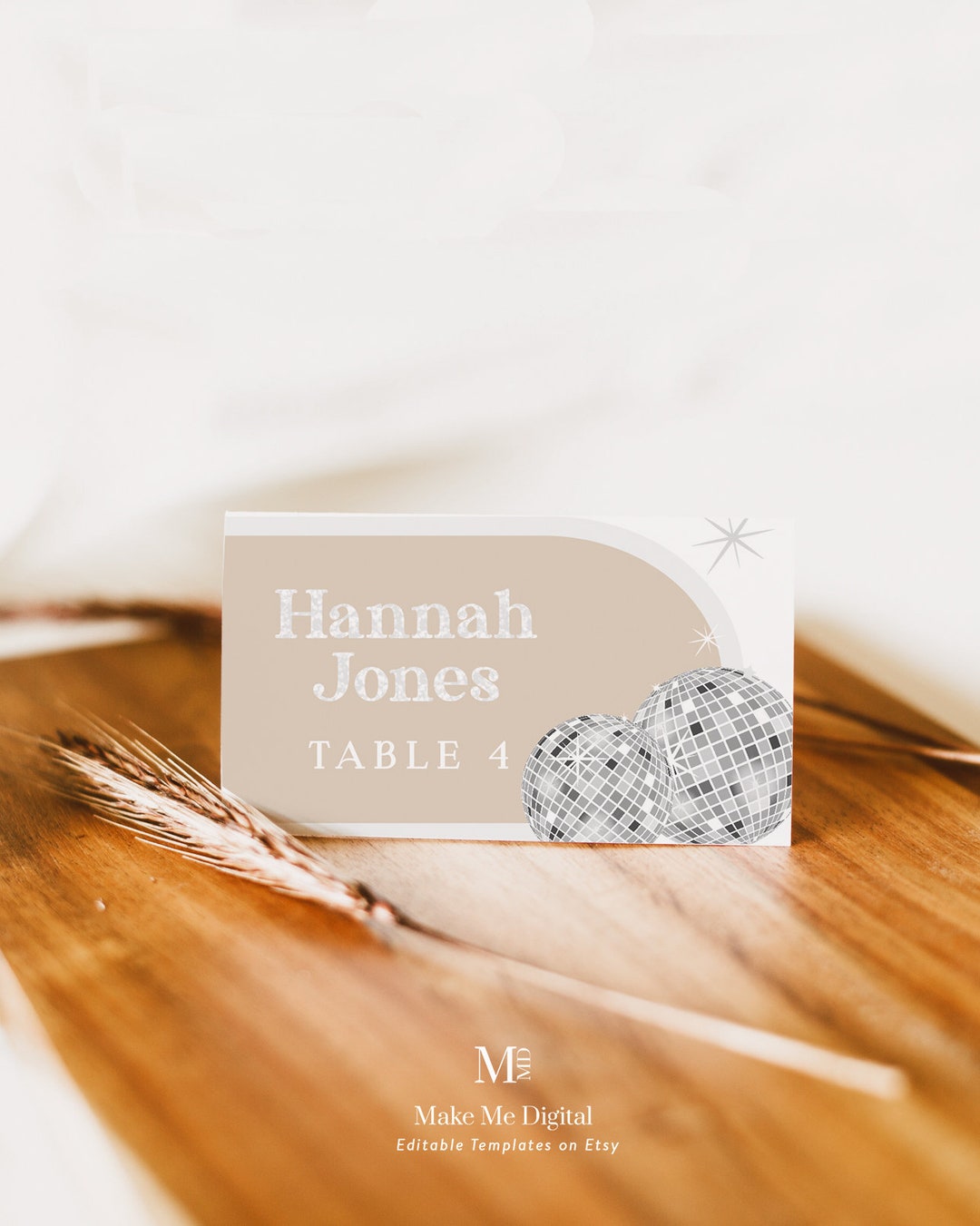 Disco Diva Place Cards for Bridal Shower, Silver Glitter Retro Place ...