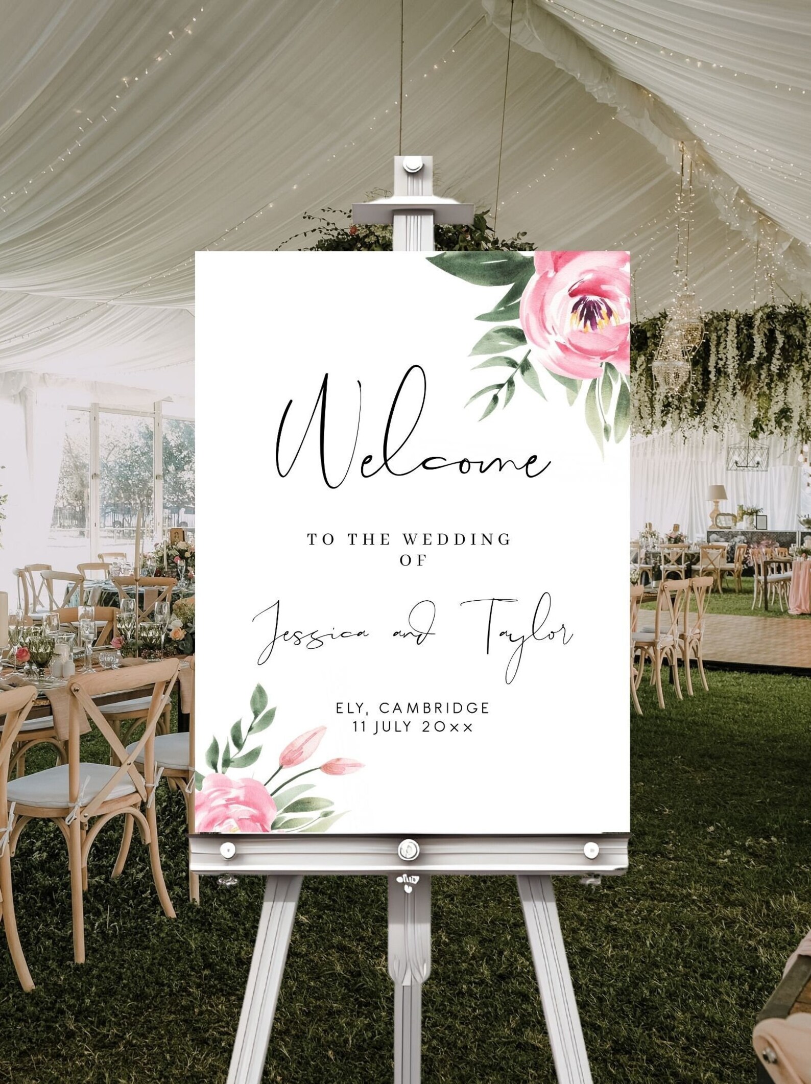 Pink Peony Wedding Welcome Sign, Wedding Reception Welcome Pink Floral ...