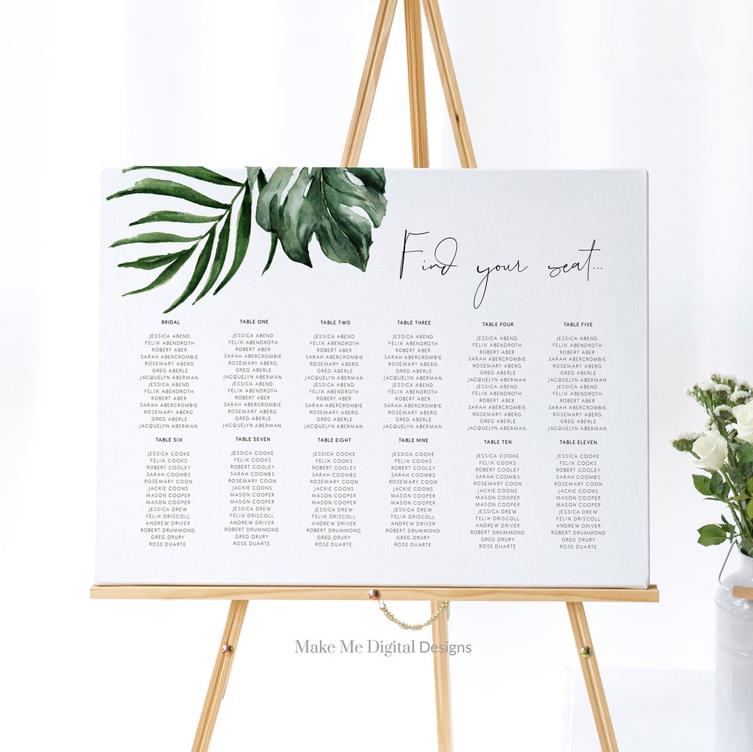 Tropical Wedding Seating Chart Wedding Table Plan, Palm Leaf Seating ...