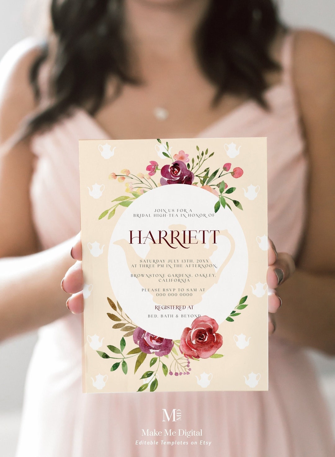 Cottagecore Bridal High Tea Party Invitation, Lady Pastel Florals ...