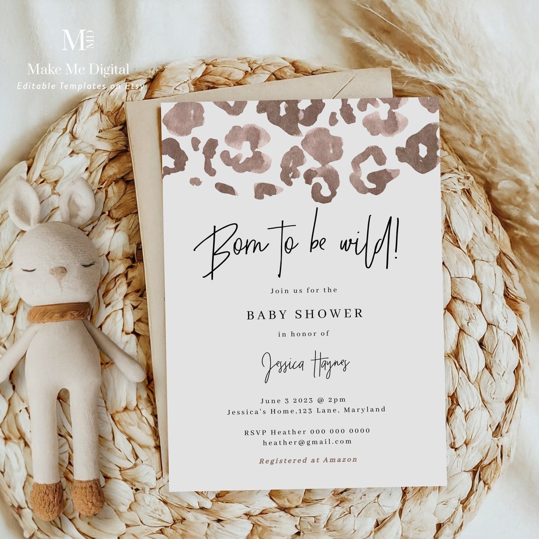 Leopard Print Baby Shower Invitation, Boho Brown Spots Born to Be Wild ...