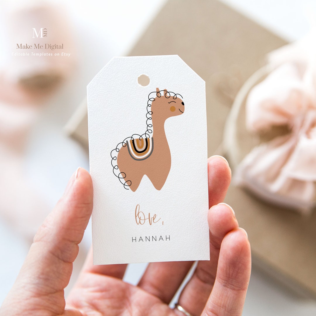 Boho Rainbow Llama Gift Favor Tag Template, Bohemian Alpaca Gift Tag ...
