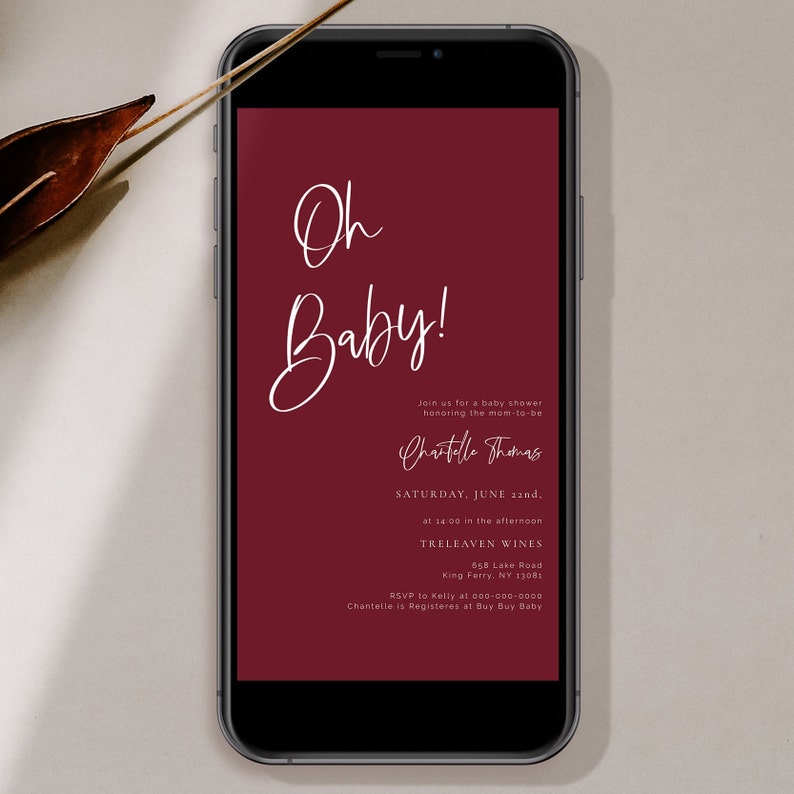 Burgundy Red Baby Shower Digital Invitation, Festive Baby Shower Text ...