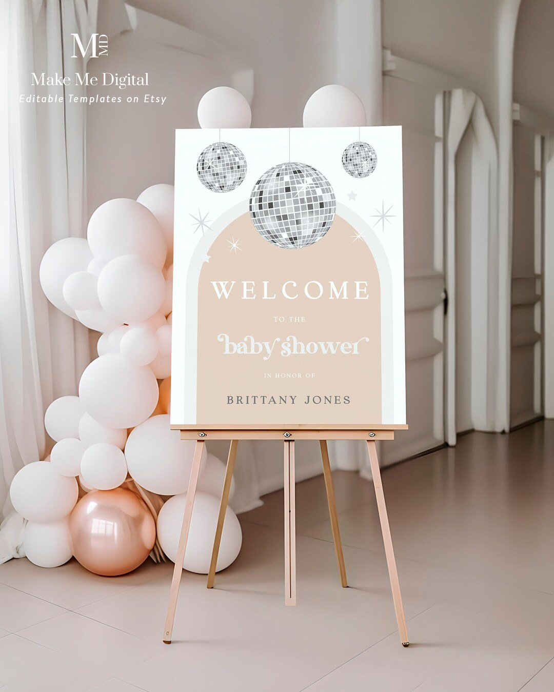 Disco Ball Diva Baby Shower Welcome Sign, Silver Glitter Festival Disco ...
