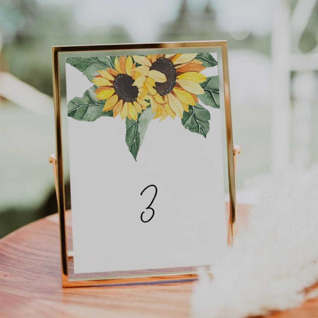 Rustic Sunflower Table Number, Printable Wedding Table Number Template ...