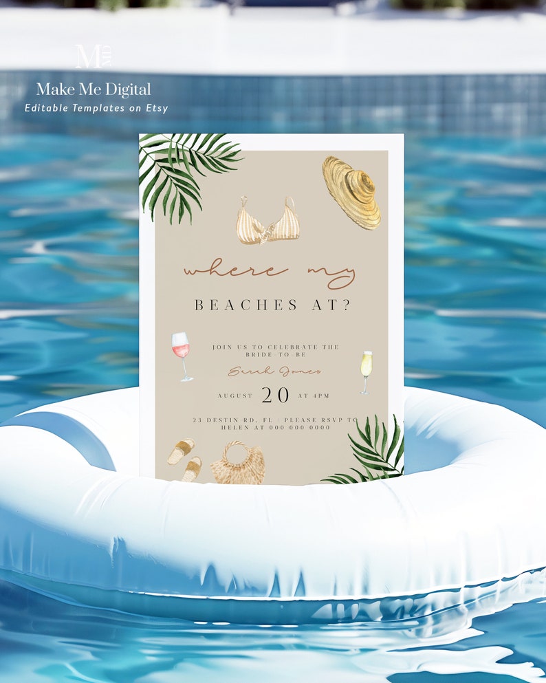 Where My Beaches At Beach Bachelorette Weekend Invitation Tropical