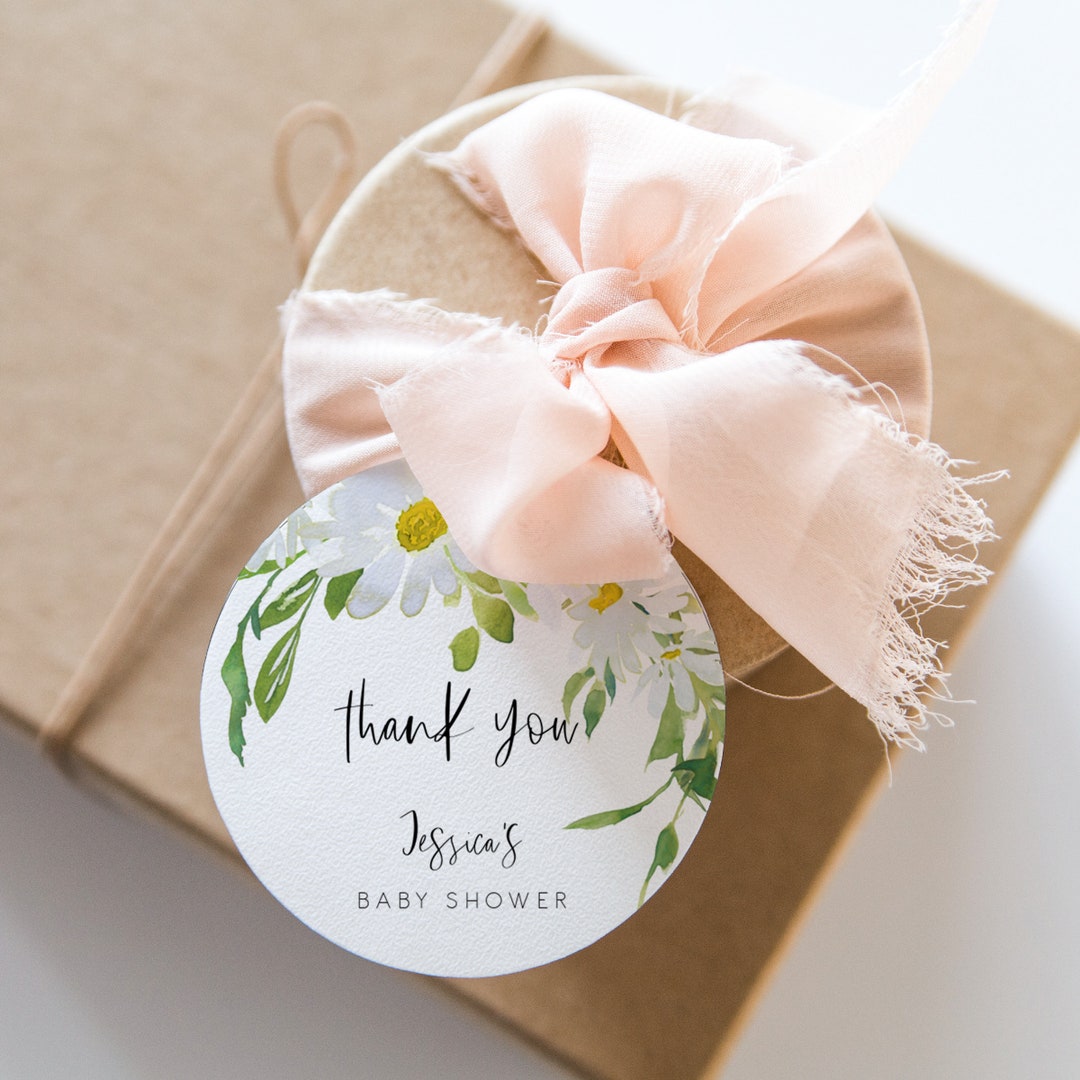 Daisy Baby Shower Favor Tag, White Daisy Circle Tag, Printable Square ...