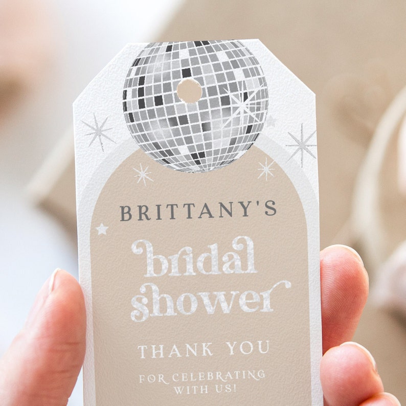 Disco Ball Diva Thank You Tags, Silver Glitter Festival Favor Tags ...