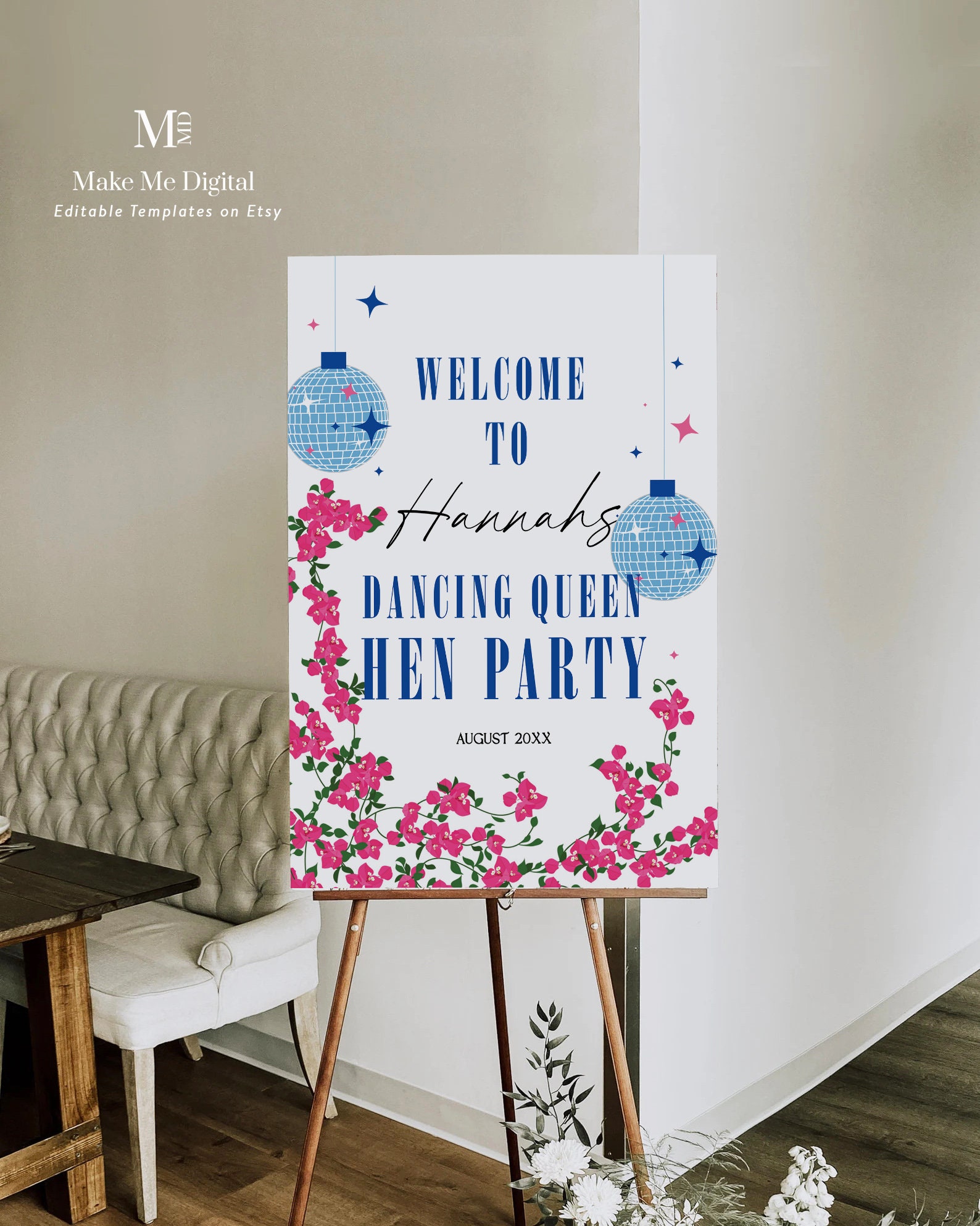Dancing Queen Hen Party Welcome Sign, Greek Mamma Hen Do Easel Sign ...