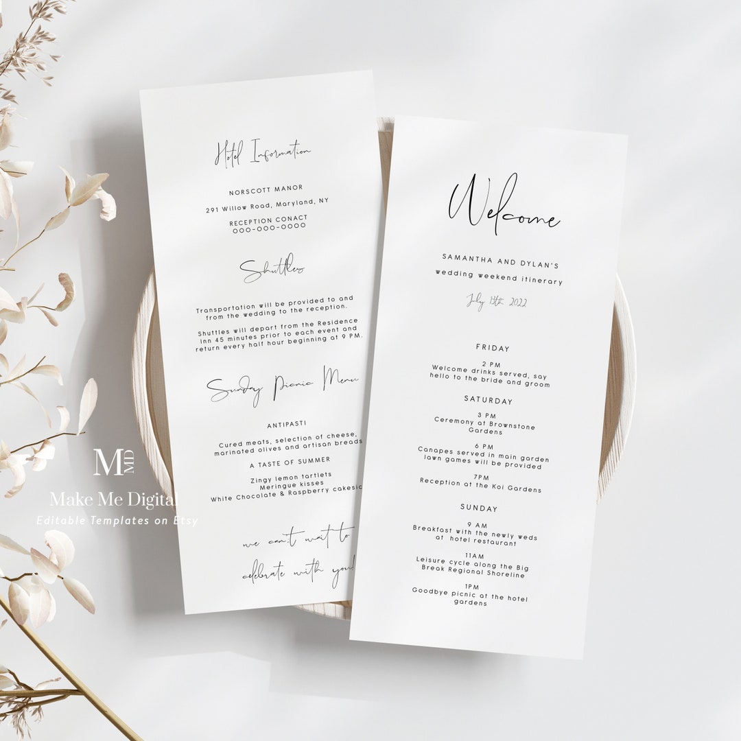 Wedding Welcome Letter Template, Monochrome Modern Printable, Editable ...