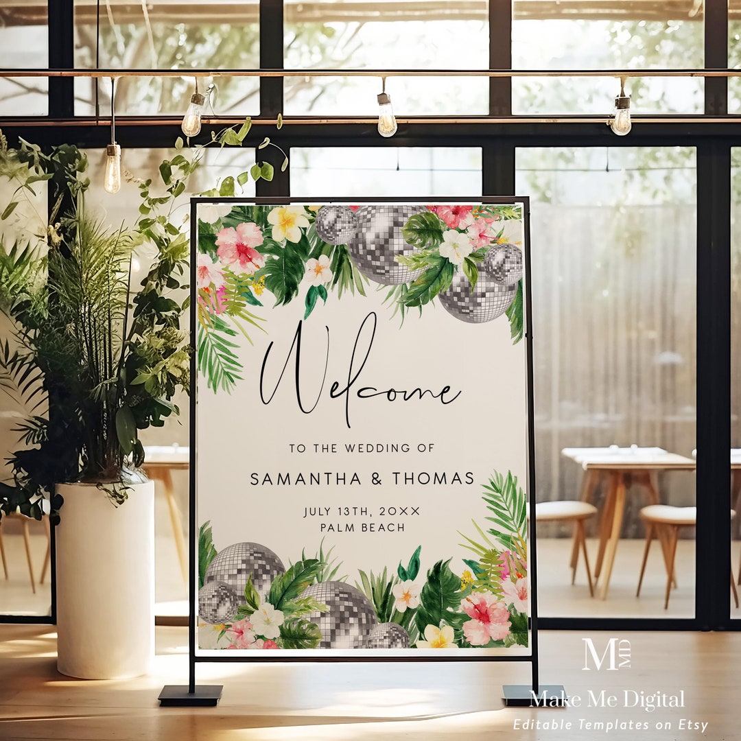Tropical Wedding Welcome Sign, TROPICAL Editable Welcome Sign, Palm ...