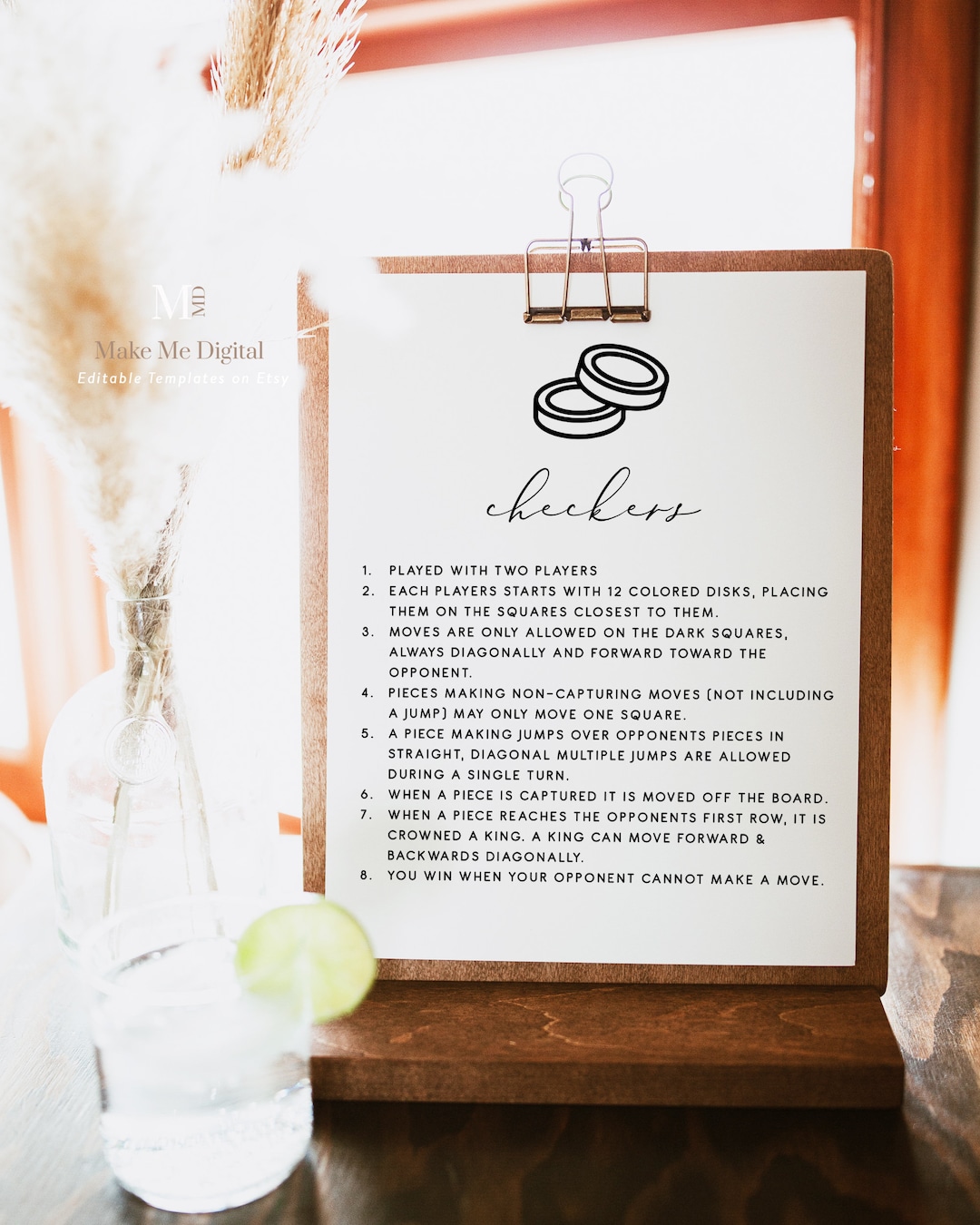 Elegant Calligraphy Checkers Sign, Modern Checkers Game Rules Sign ...