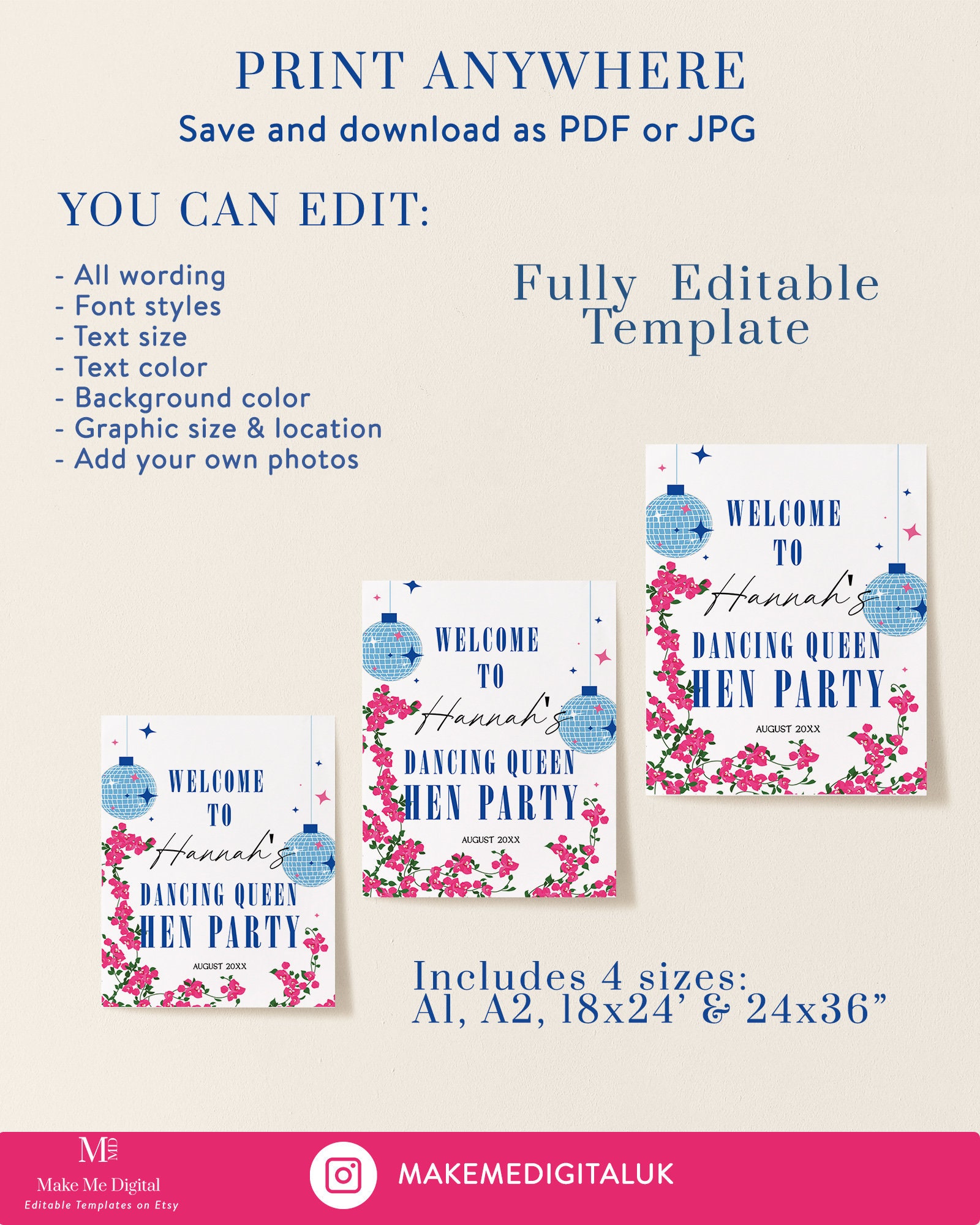 Blue Tile Mamma Mia Hen Party Welcome Sign, Santorini Hen Sign ...