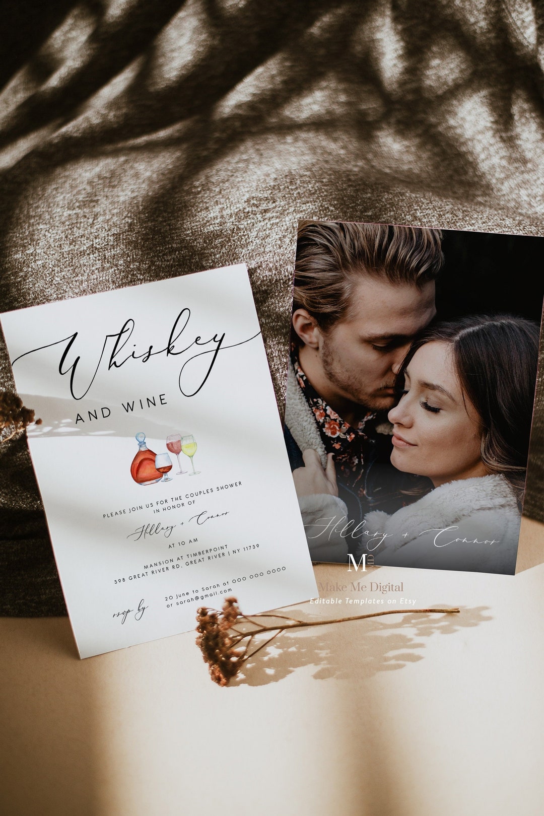 Elegant Calligraphy Whiskey & Wine Couples Shower Invitation, BBQ ...