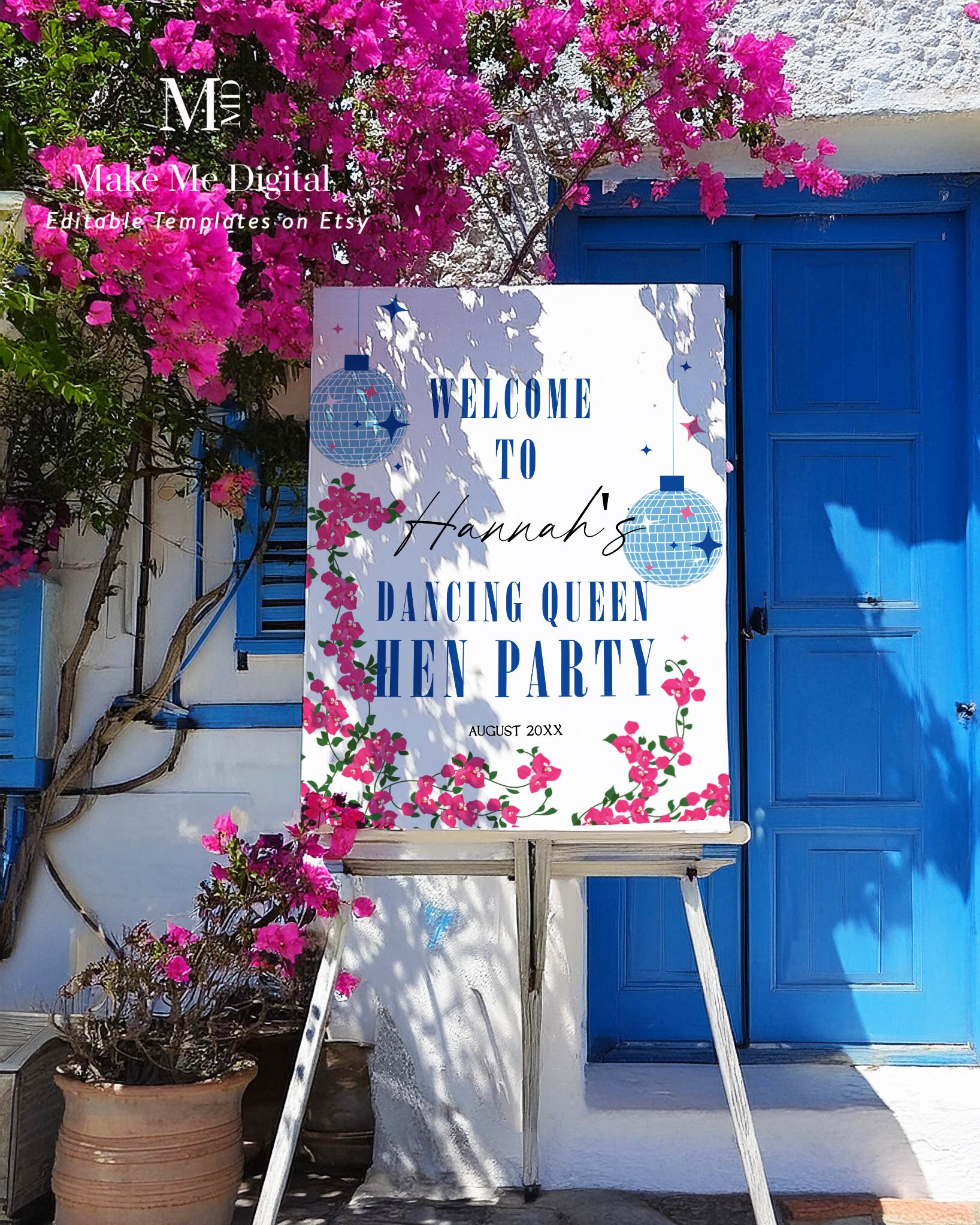 Dancing Queen Hen Party Welcome Sign, Greek Mamma Hen Do Easel Sign ...