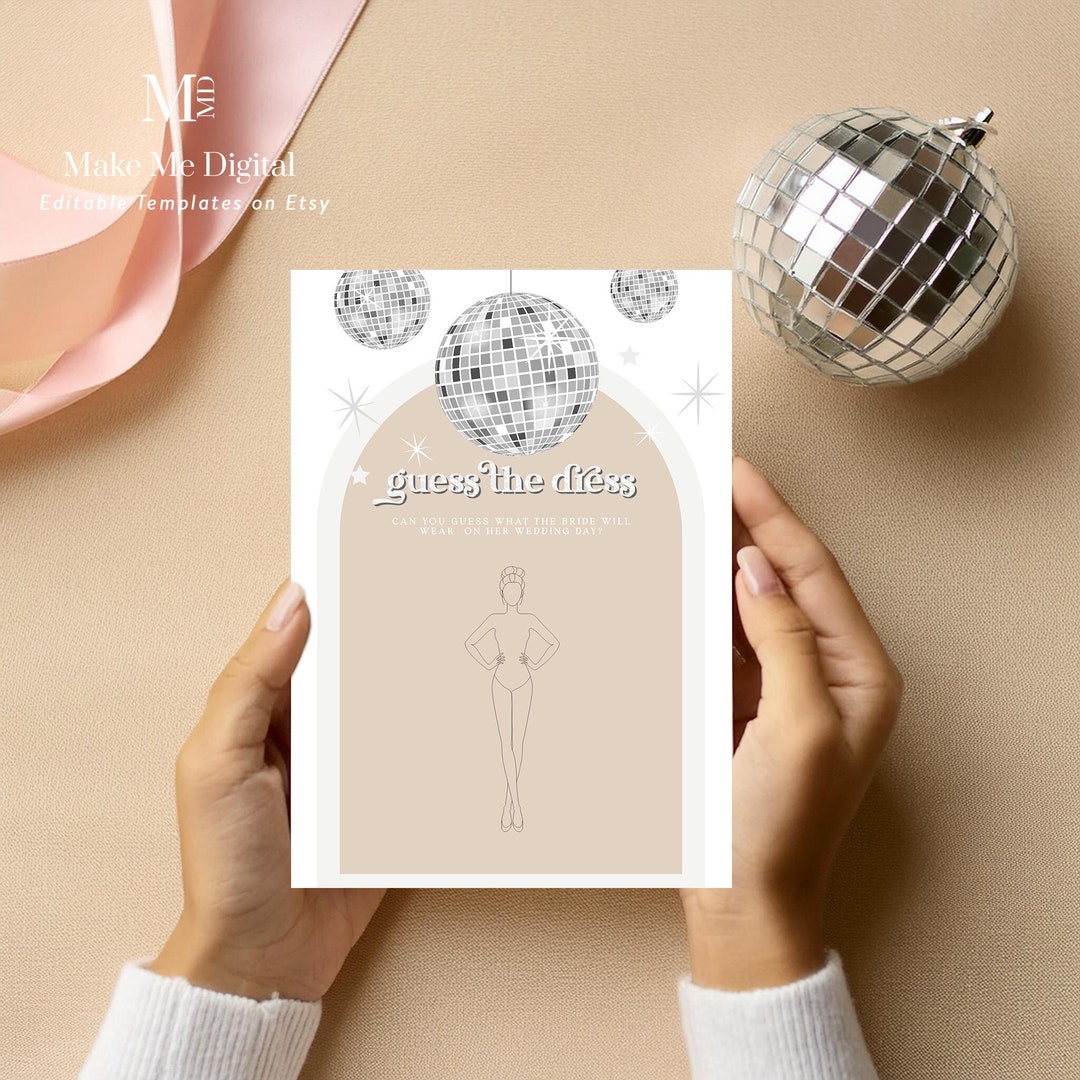 Disco Ball Diva Bridal Shower Games, Silver Glitter Festival Hen Guess the Dress Printable ...