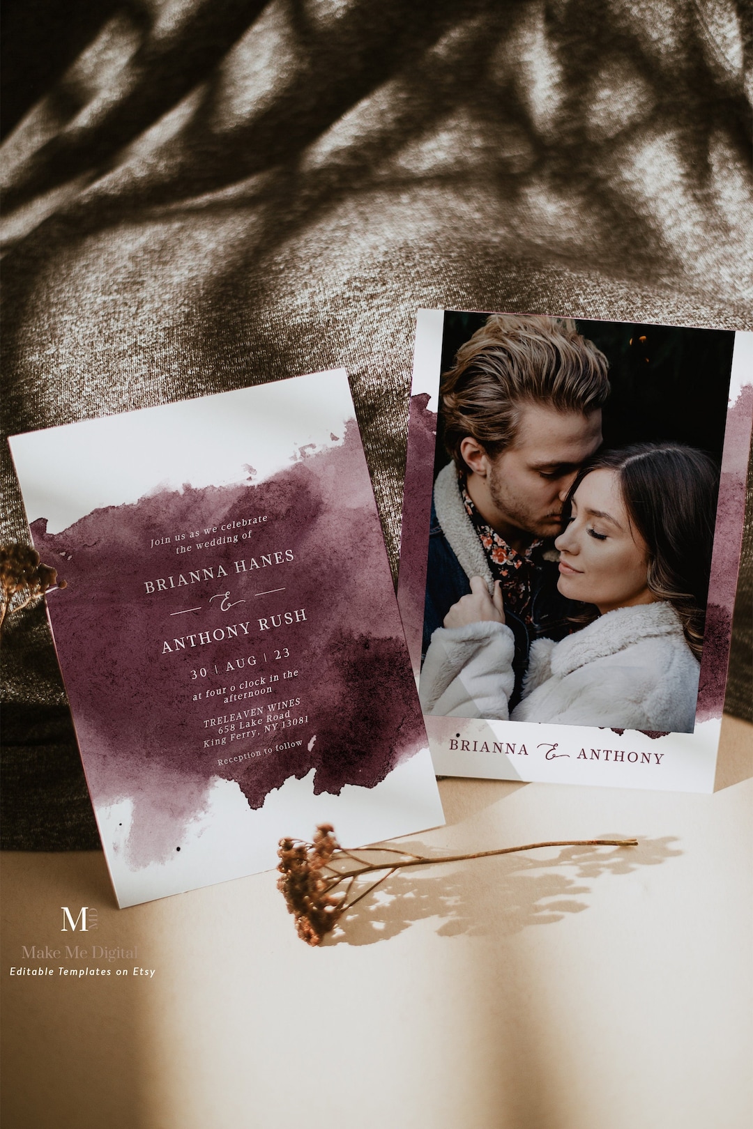Vineyard Wedding Invite, Purple Tuscan Wedding Invitation Printable ...