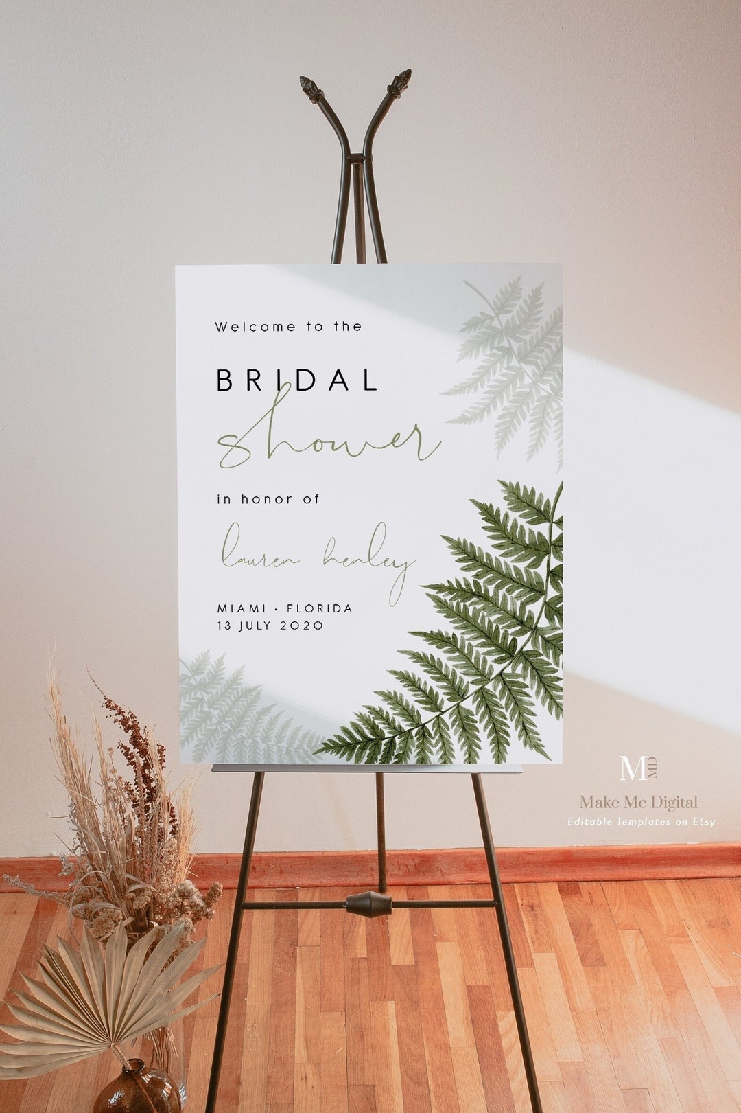 Fern Bridal Shower Welcome Sign Green Foliage Printable Bridal Shower ...