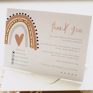 Bohemian Rainbow Business Thank You Card | Editable Boho Small Business ...