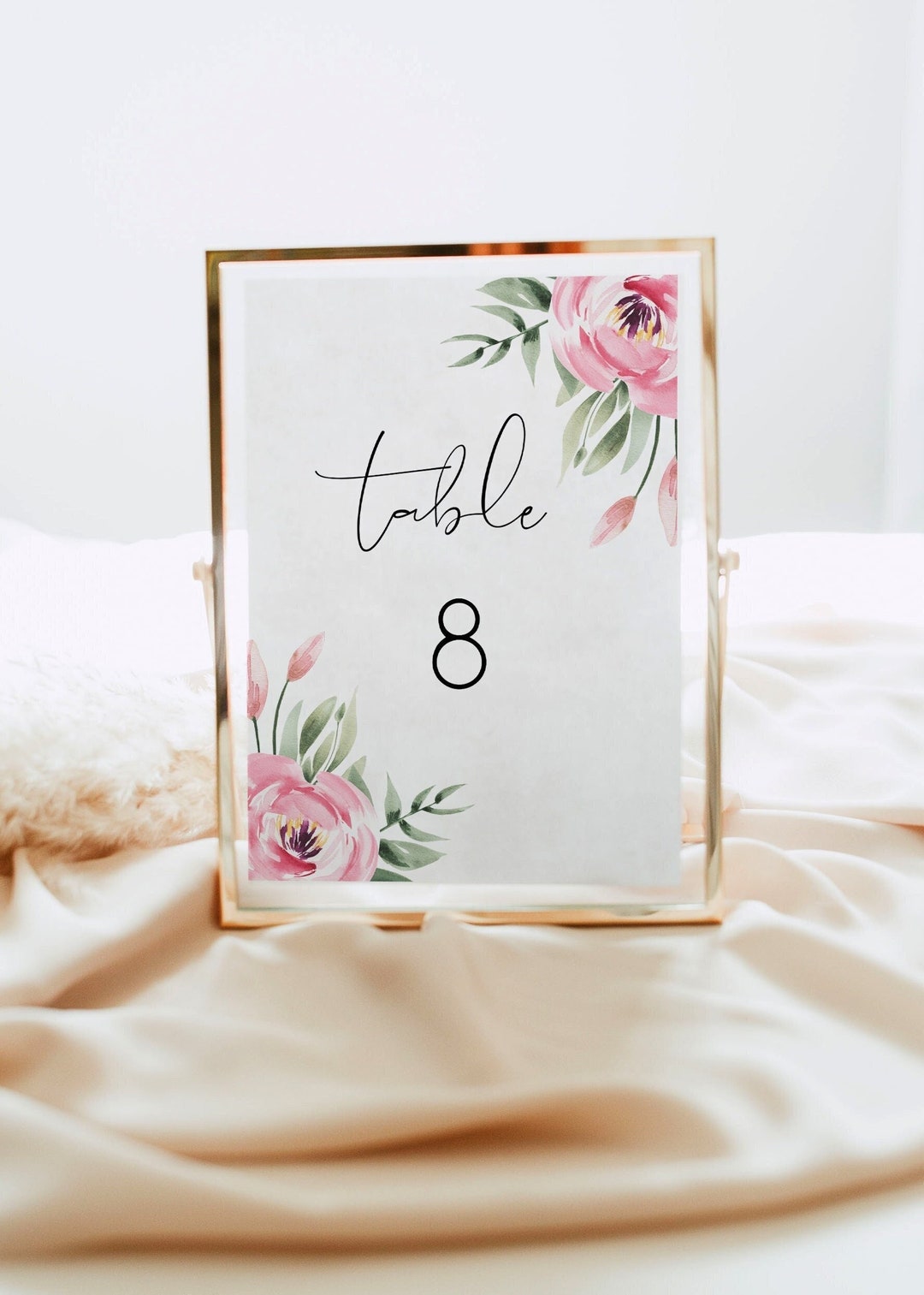 Pink Peony Table Number Template, Printable Wedding Table Number, Pink ...