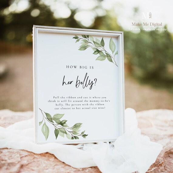 Greenery How Big is Her Belly Sign Botanical Foliage Garden | Etsy