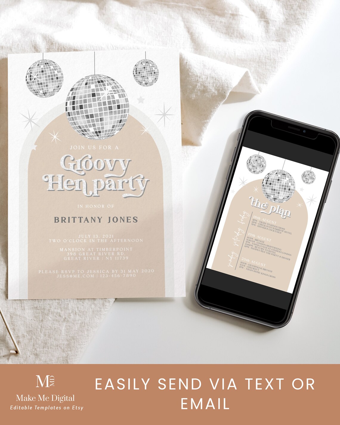 Disco Ball Diva Hen Party Invitation, Silver Glitter Festival Hen Do ...