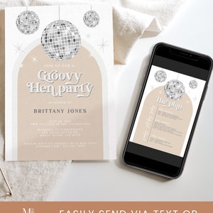 Disco Ball Diva Hen Party Invitation, Silver Glitter Festival Hen Do Invitation Printable ...